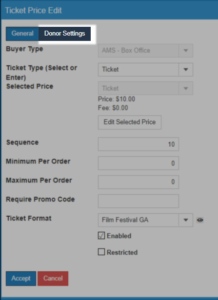 Adding Donor Settings to an Existing Price in Web Portal – Agile Ticketing Knowledge Base
